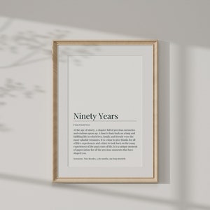 90th Birthday Present Ninety Years Anniversary Gift Card Definition ...