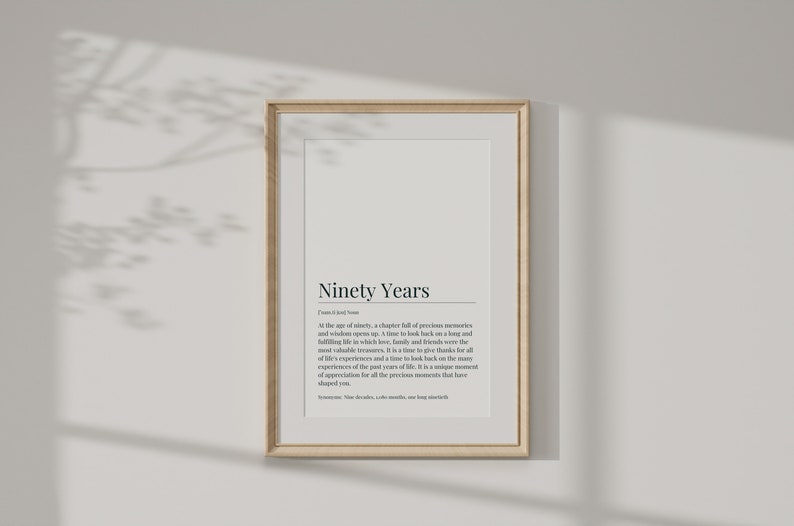 90th Birthday Present Ninety Years Anniversary Gift Card Definition ...