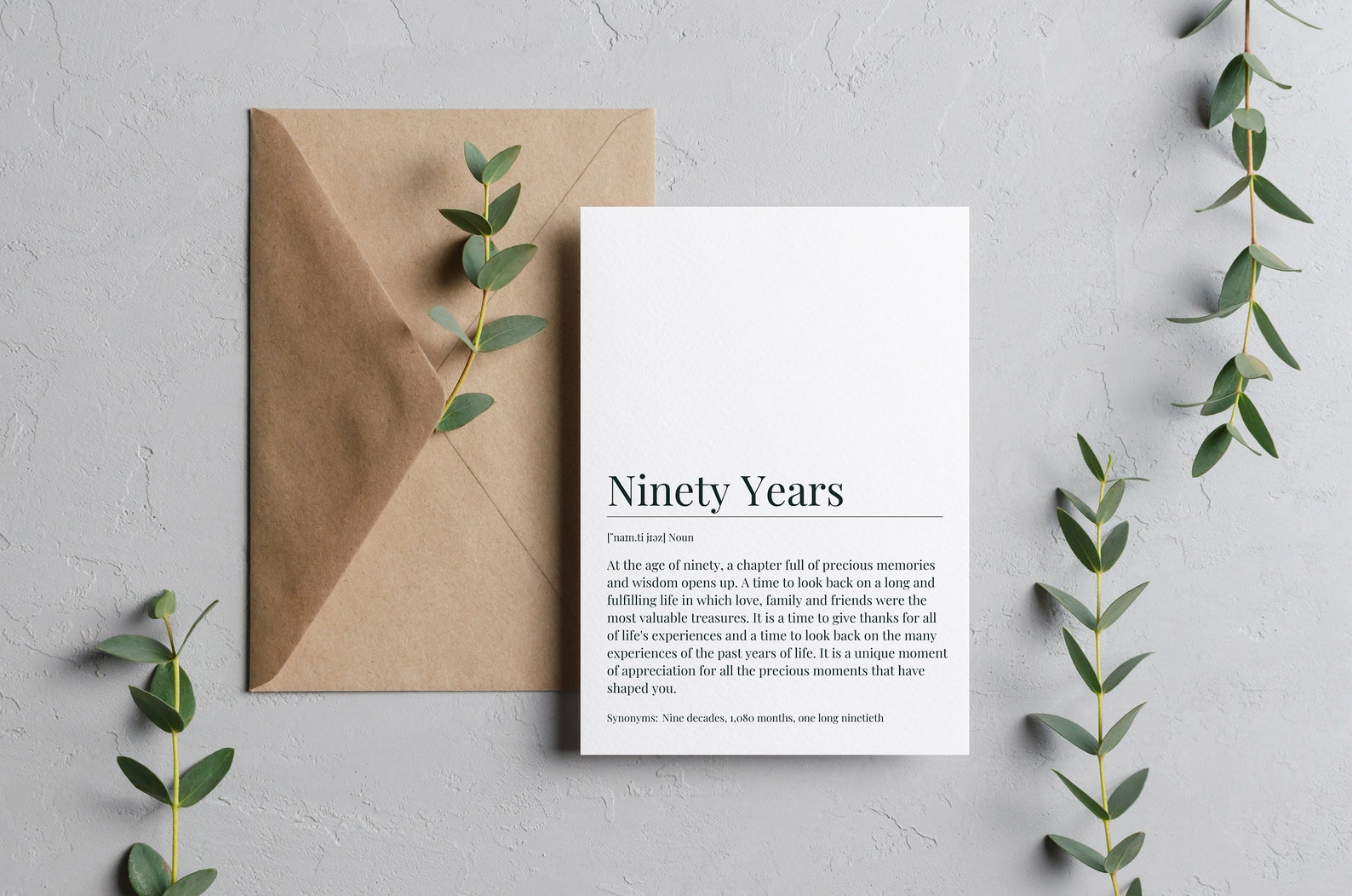 90th Birthday Present Ninety Years Anniversary Gift Card Definition ...