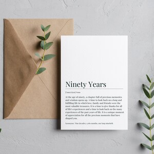 90th Birthday Present Ninety Years Anniversary Gift Card Definition ...