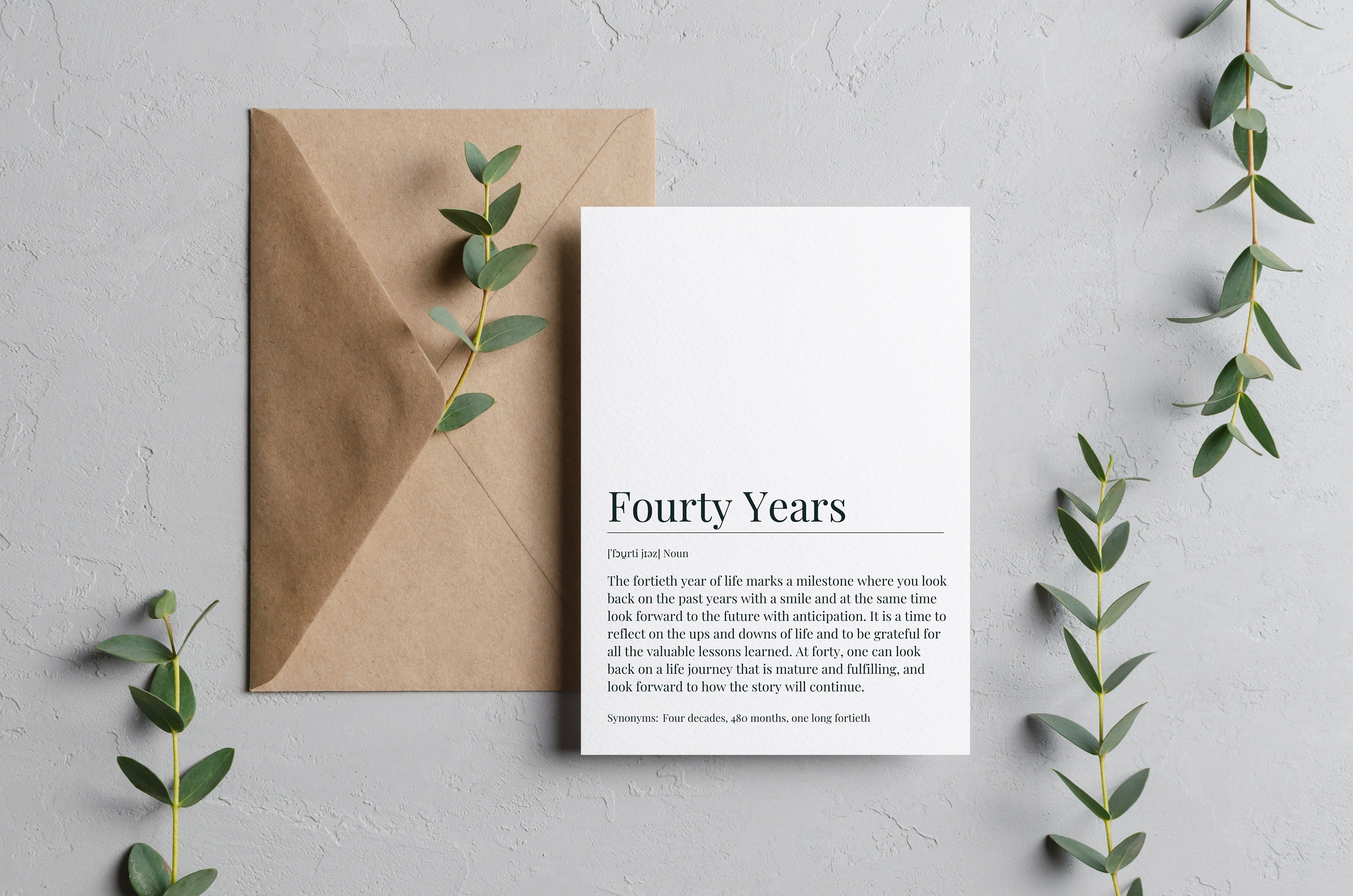 40th Birthday Gift for Her and Him 40 Years Definition Card to Print ...