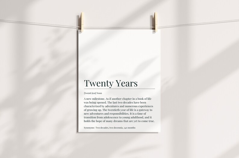 20th Birthday Card Happy Birthday Card 20 Years Definition Card Twenty ...