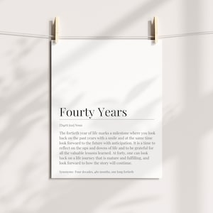 40th Birthday Gift for Her and Him 40 Years Definition Card to Print ...