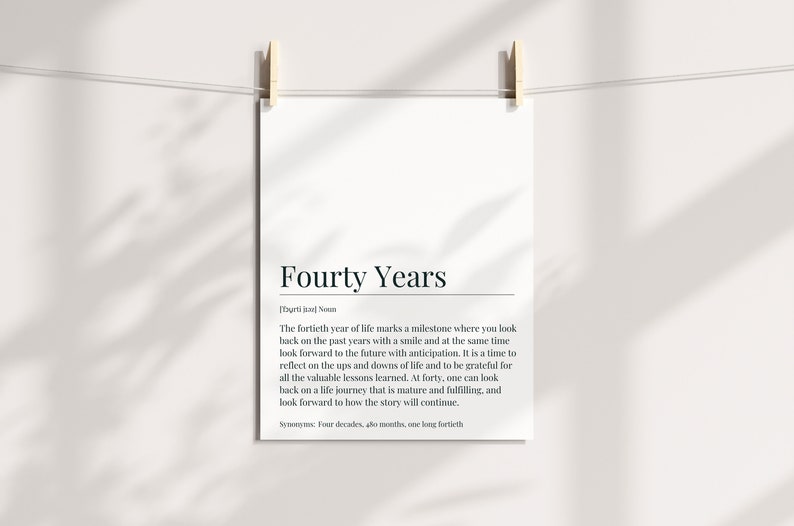 40th Birthday Gift for Her and Him 40 Years Definition Card to Print ...