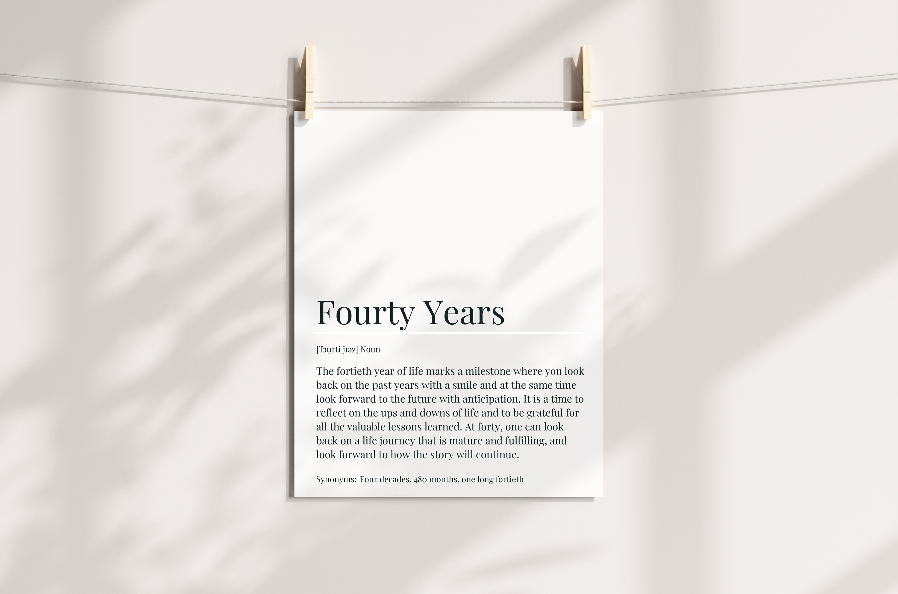 40th Birthday Gift for Her and Him 40 Years Definition Card to Print ...