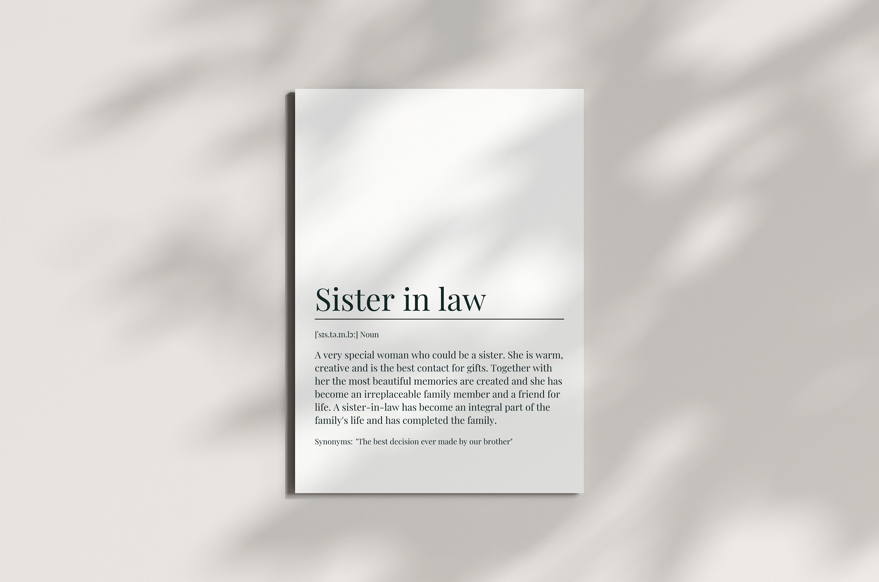 Postcard Sister in Law Definition Best Sister in Law Gift Christmas ...