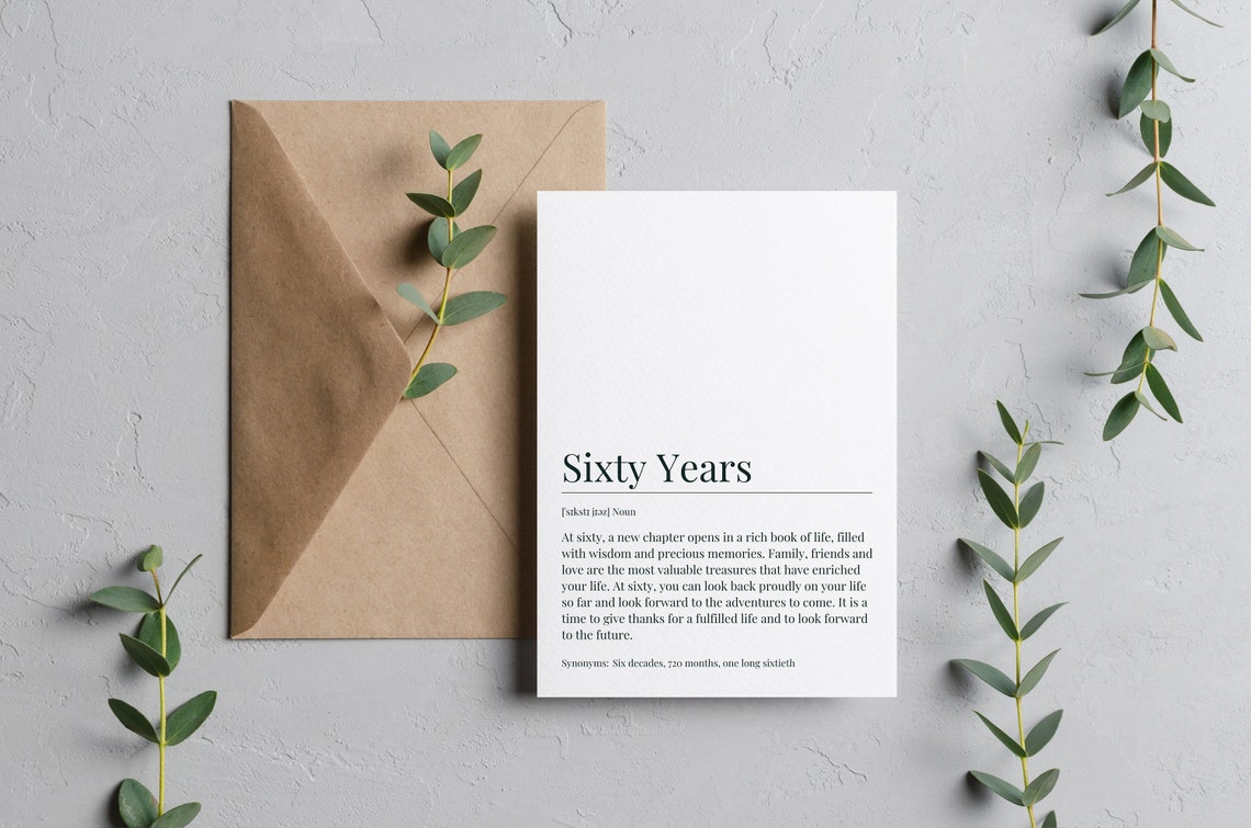 60th Birthday Card Present for Her Sixty Years Definition Card 60th ...