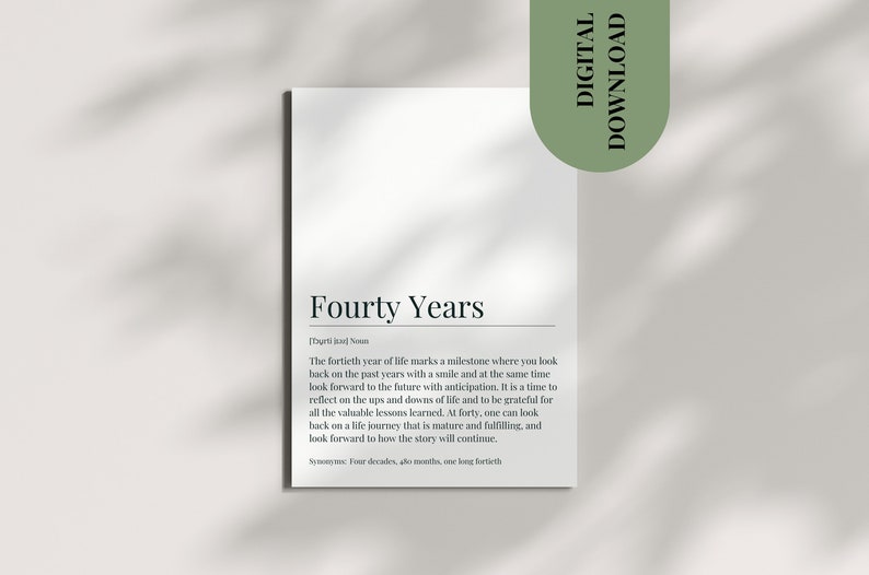 40th Birthday Gift for Her and Him 40 Years Definition Card to Print ...