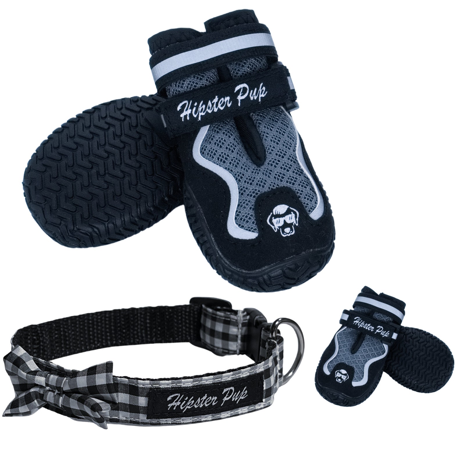 Hipster Pup Dog Boots, Paw Protection With BONUS Matching Collar Set ...