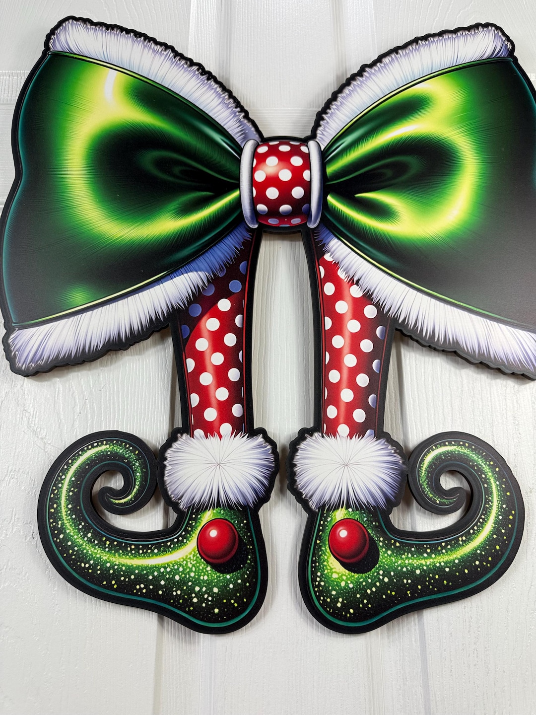 Elf Bow Door Hanger | Whimsical Christmas Decor | Farmhouse Holiday ...