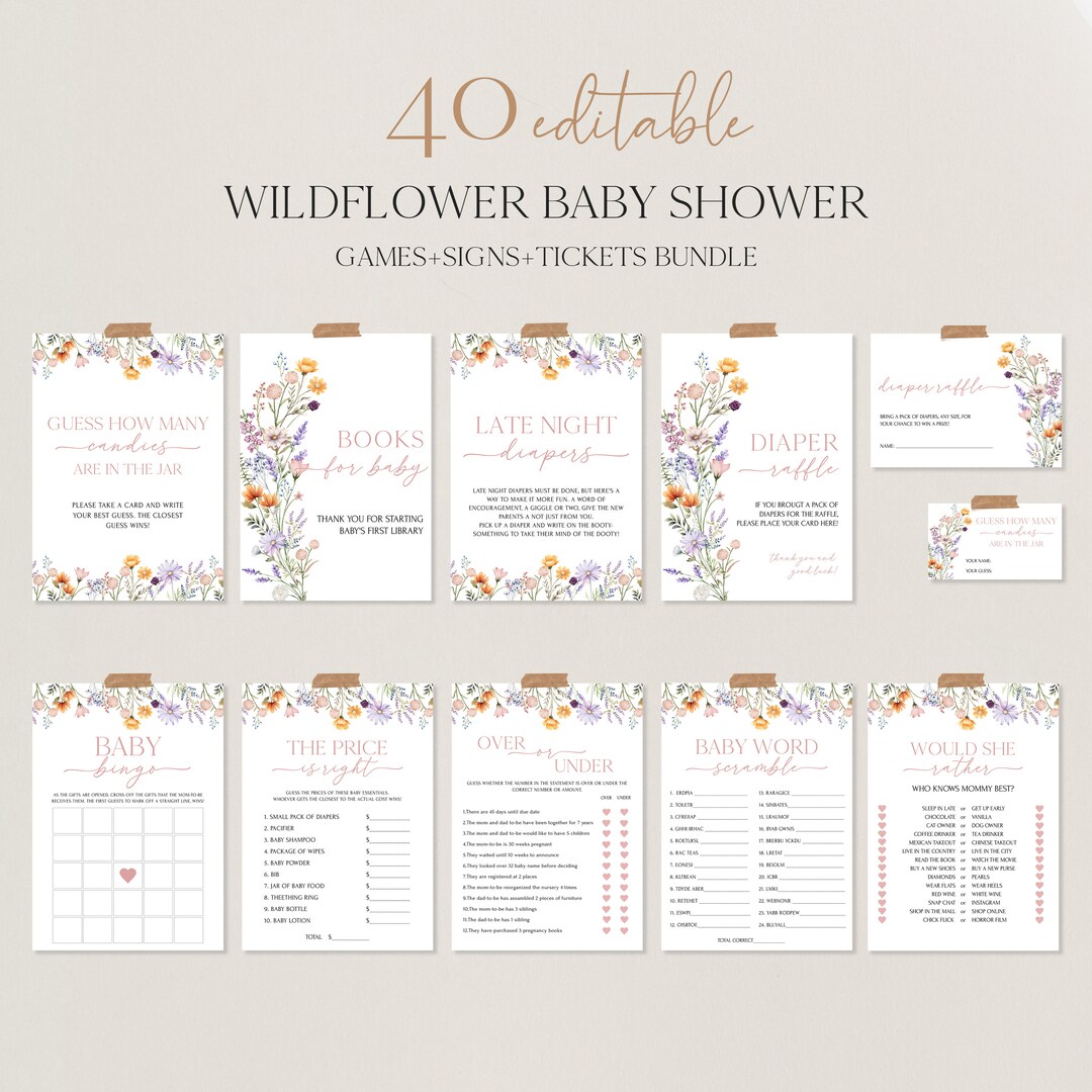 Wildflower Baby Shower Games Bundle Floral Baby Shower Games Printable ...