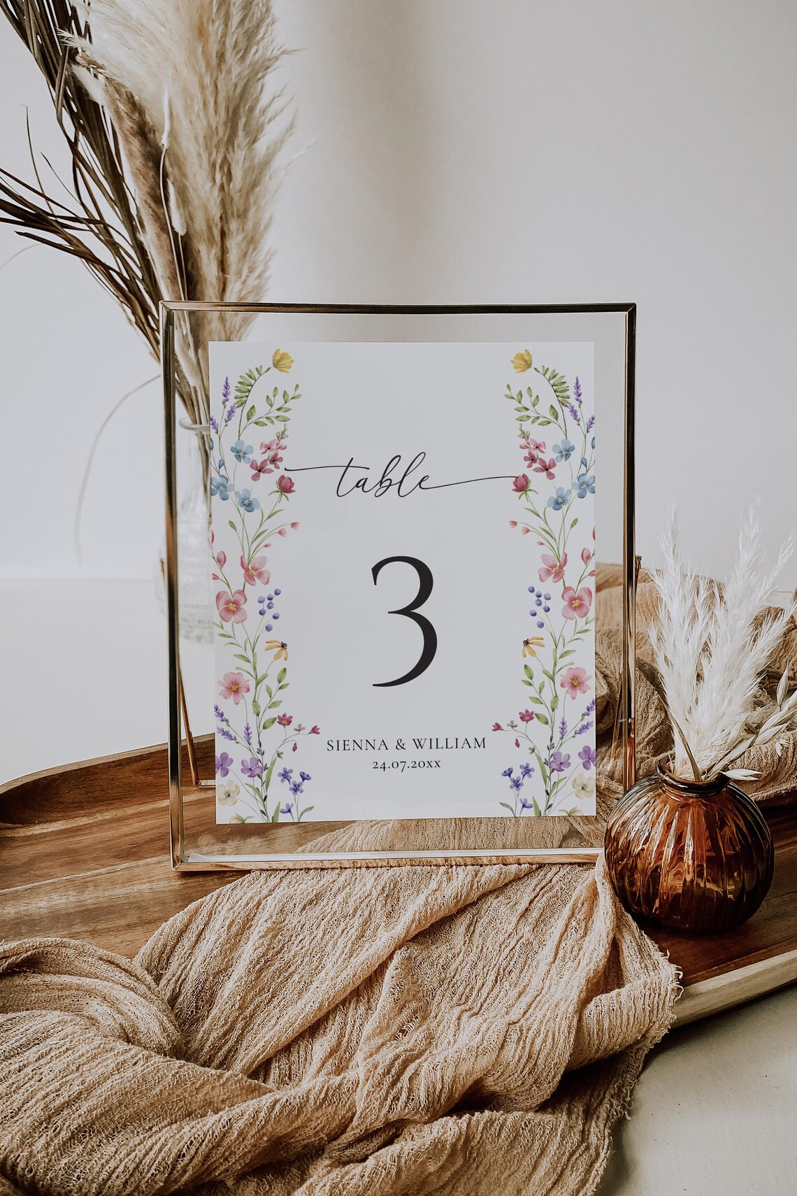 Wildflower Table Number Template Pastel Floral Wedding Table Number ...