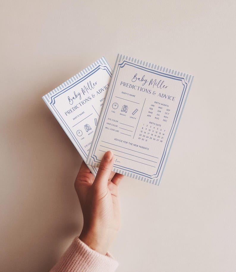 Editable Baby Predictions and Advice Game Template Blue Stripe Baby ...