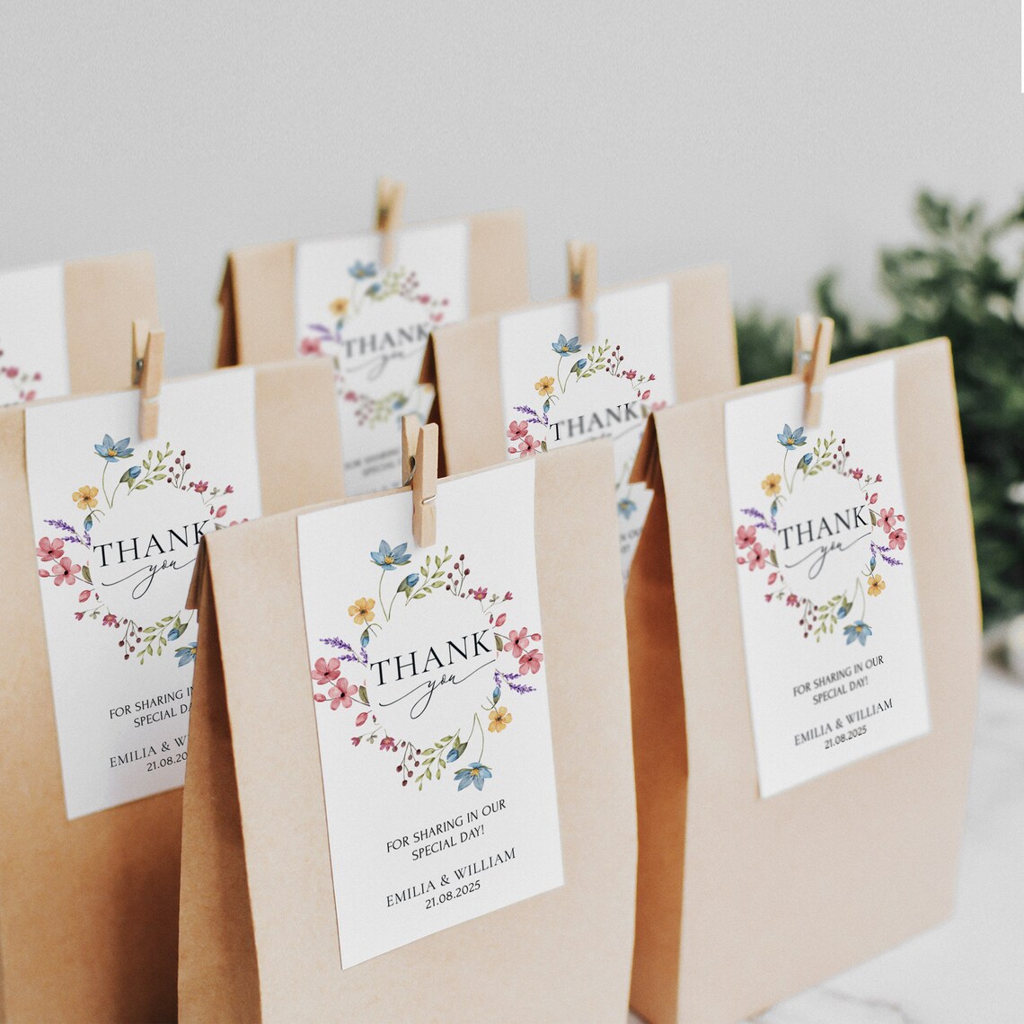 Wildflower Favor Tag Template Editable Wedding Tag Boho Flowers Thank ...
