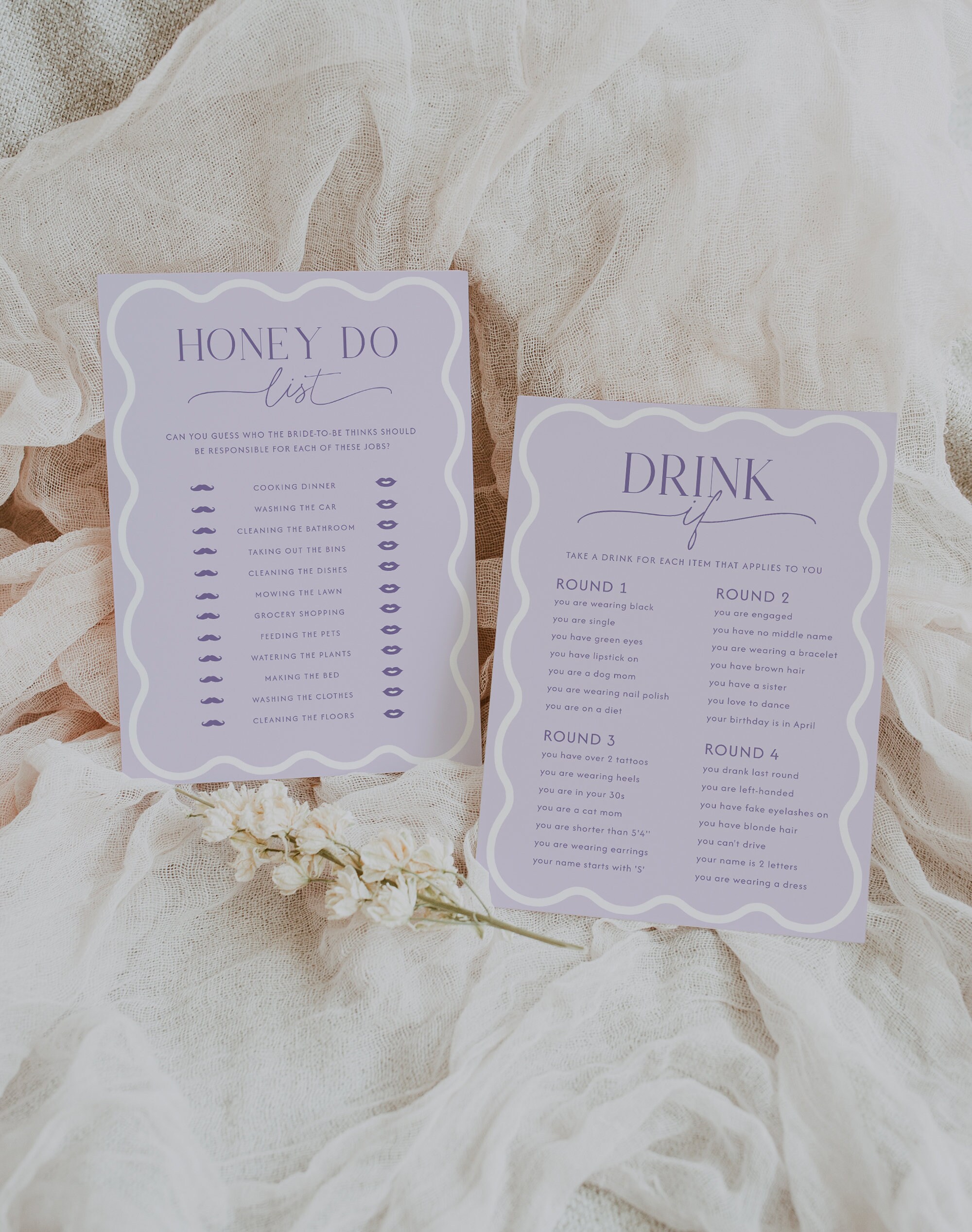 Purple Wavy Bridal Shower Games Bundle Lavender Bridal Shower Signs Set ...