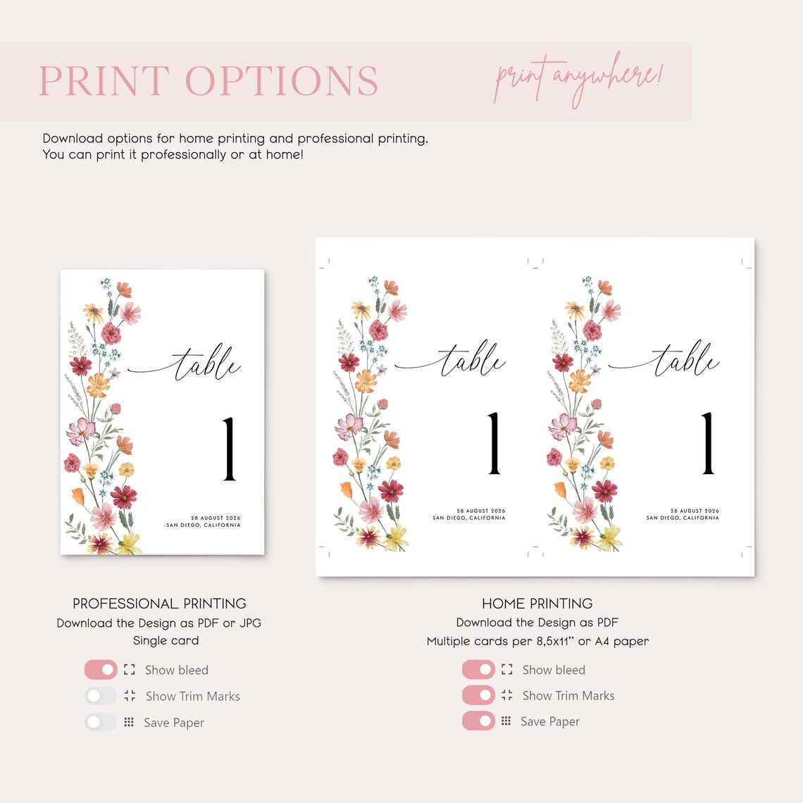 Wildflower Table Number Template Love in Bloom Bridal Shower Table ...