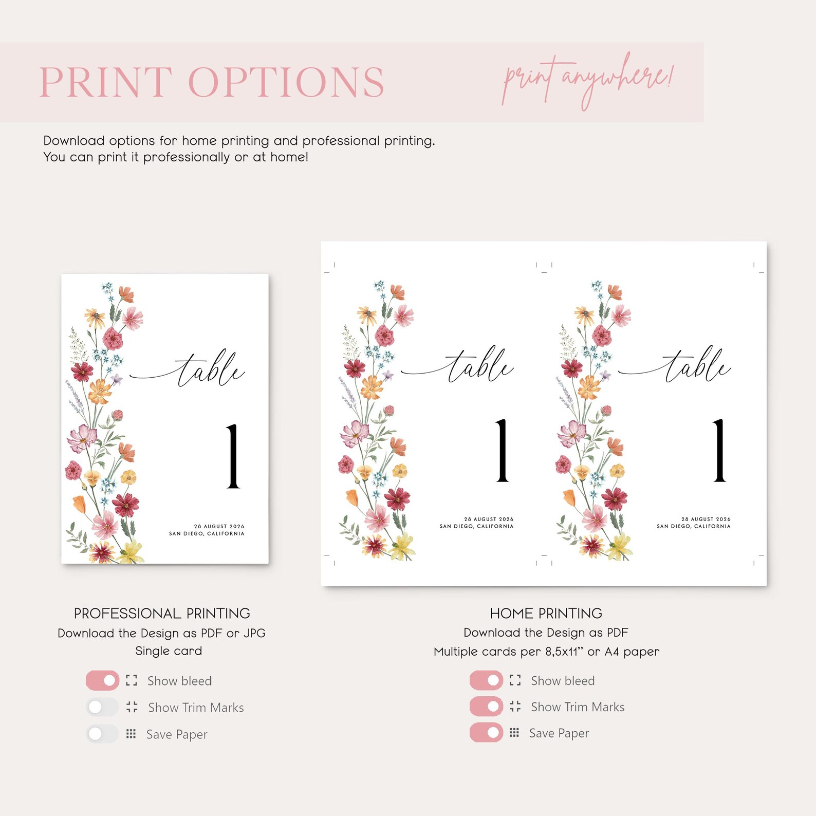 Wildflower Table Number Template Love in Bloom Bridal Shower Table ...