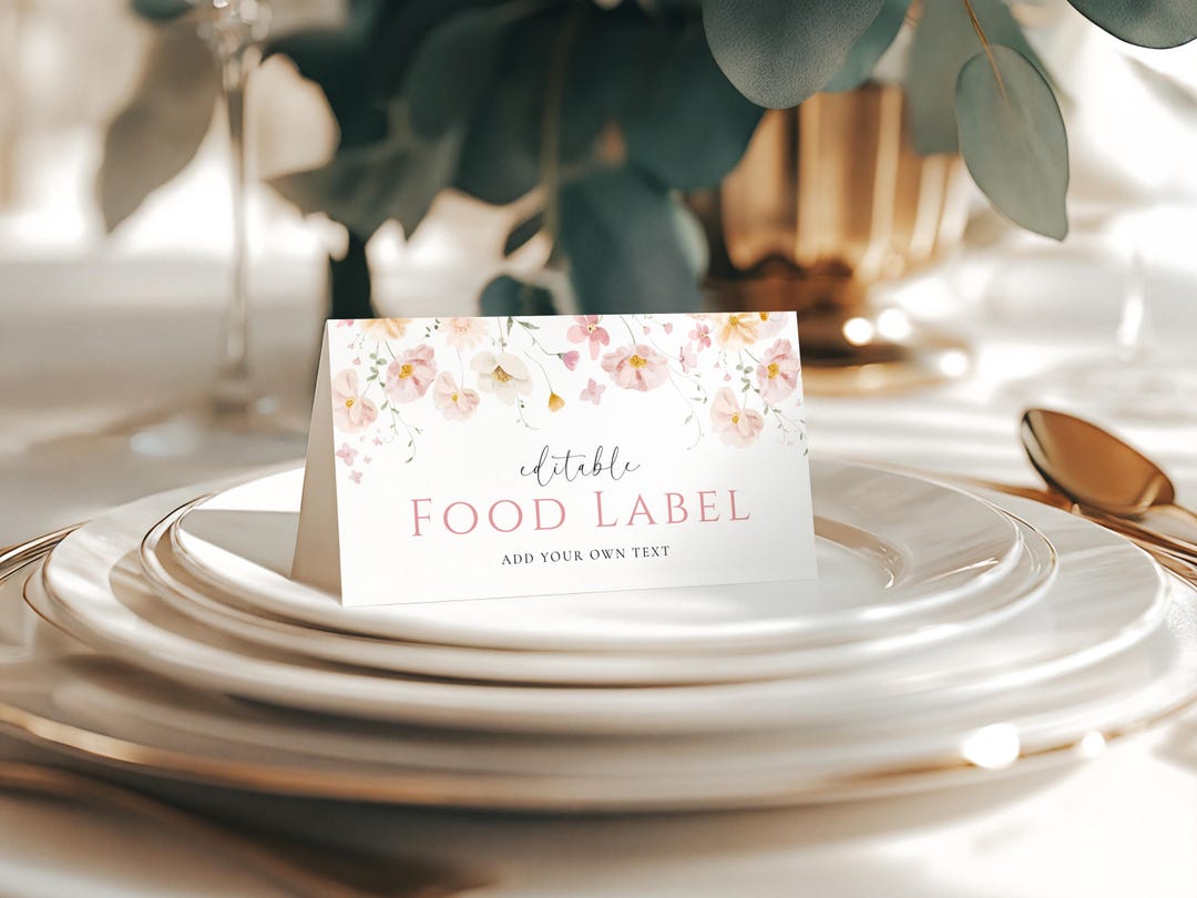 Floral Food Label Template Editable Soft Pink Baby Shower Buffet Card ...