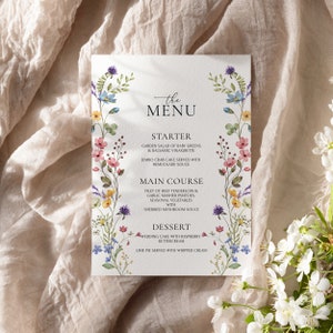 Wildflower Menu Template Floral Wedding Menu Boho Flowers Event Menu ...