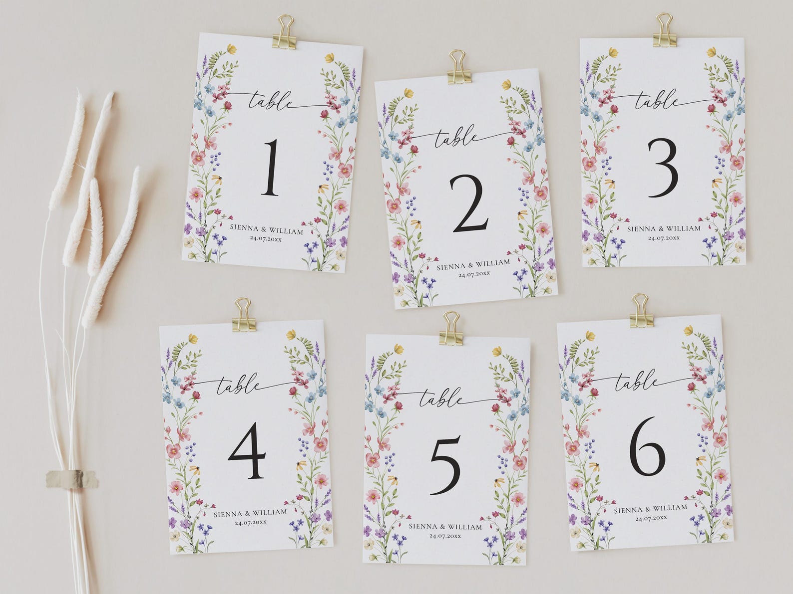 Wildflower Table Number Template Pastel Floral Wedding Table Number ...