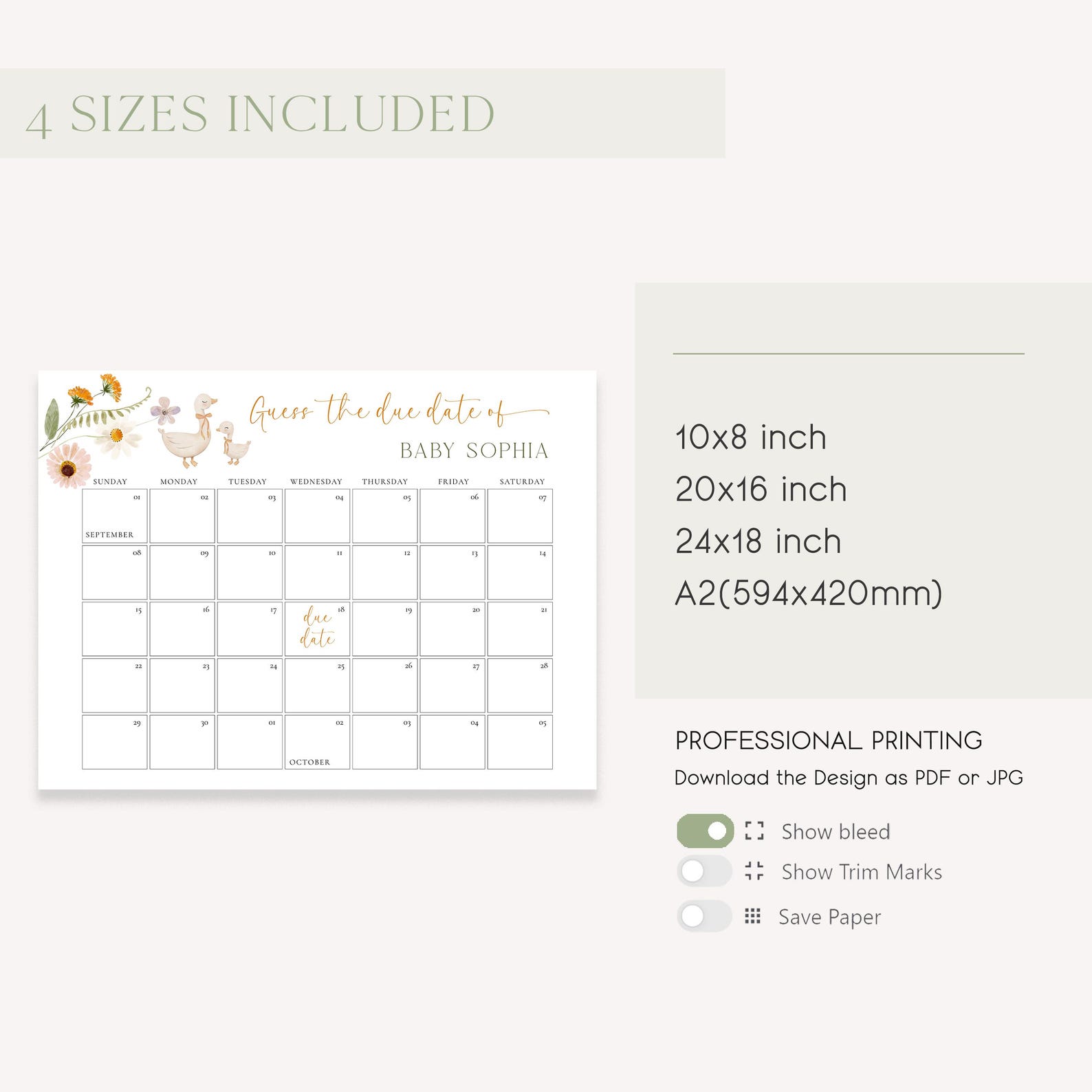 Silly Goose Due Date Calendar Editable Silly Goose Baby Shower Game ...