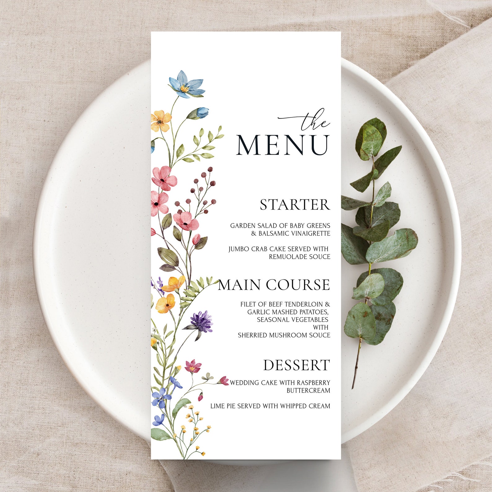 Wildflower Menu Template Floral Wedding Menu Boho Flowers Event Menu ...