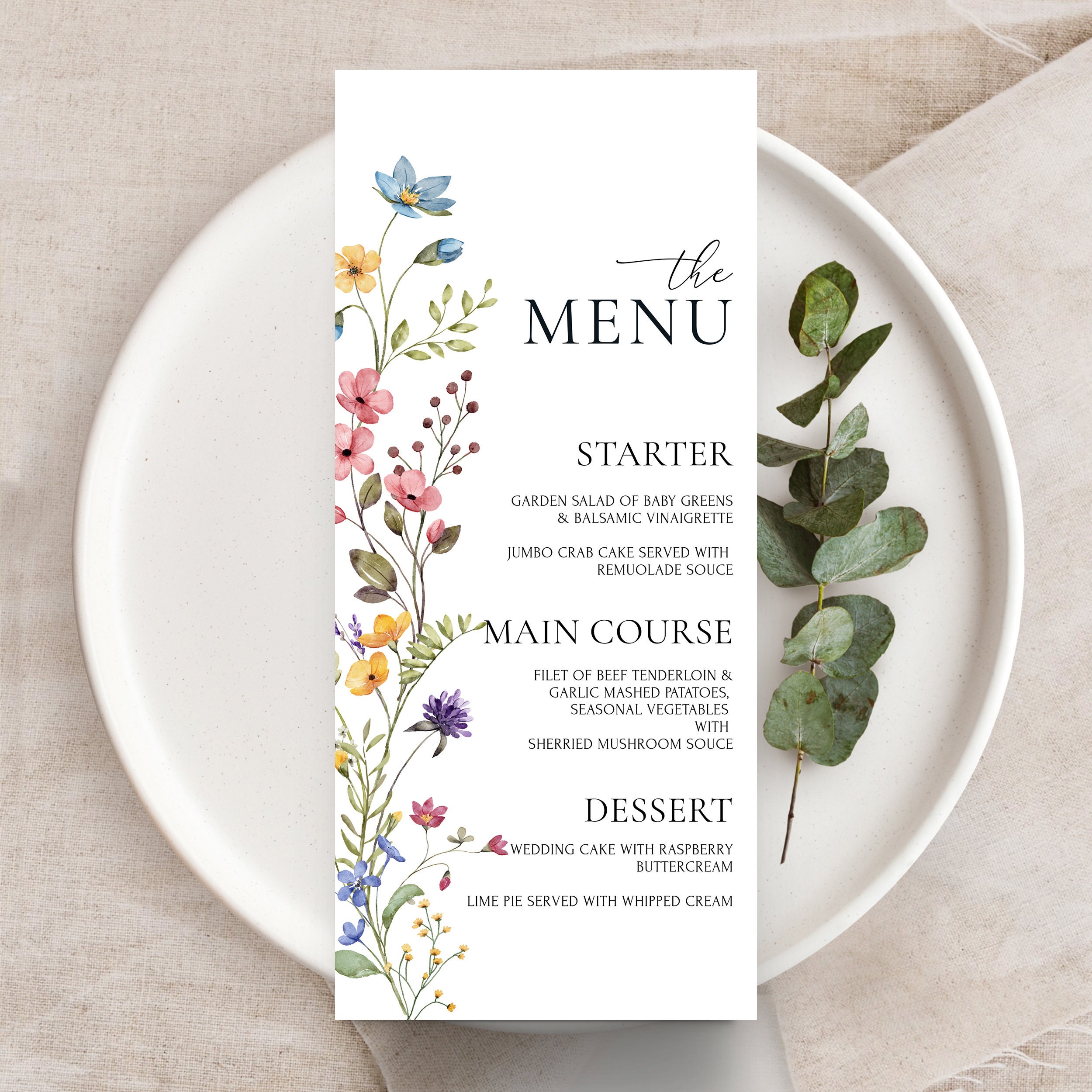 Wildflower Menu Template Floral Wedding Menu Boho Flowers Event Menu ...