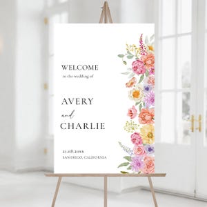 Pastel Floral Wedding Welcome Sign Template Colorful Flowers Welcome ...
