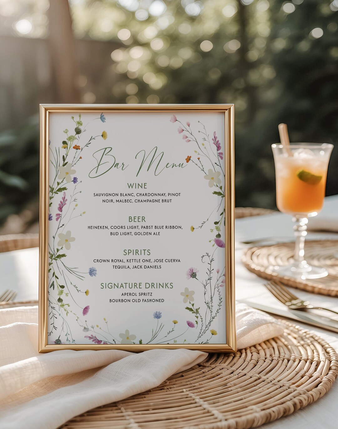 Wildflower Bar Menu Sign Printable Drinks Sign Field Flowers Bar Menu ...