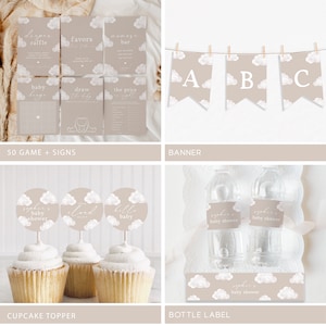 Neutral Cloud Baby Shower Bundle Printable Cloud Nine Baby Shower ...
