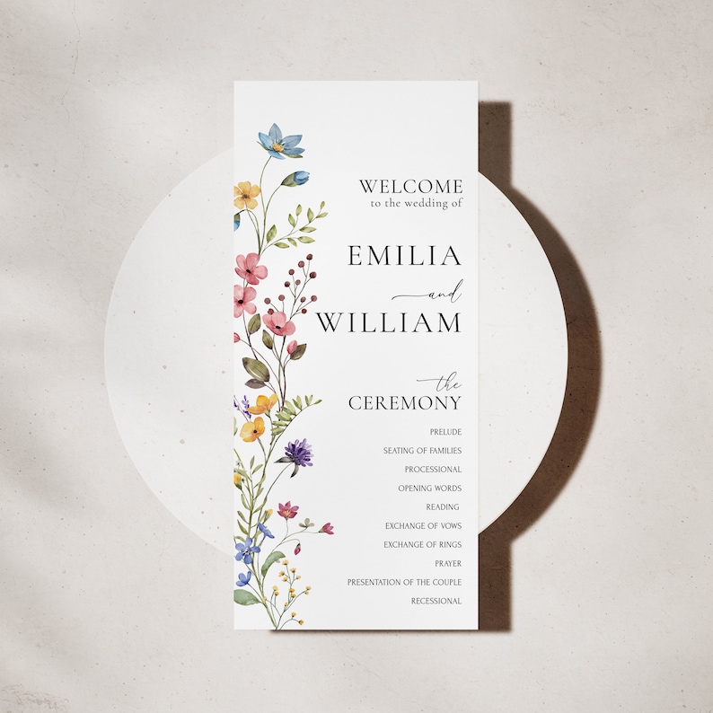 Wildflower Wedding Program Template Floral Wedding Ceremony Program ...