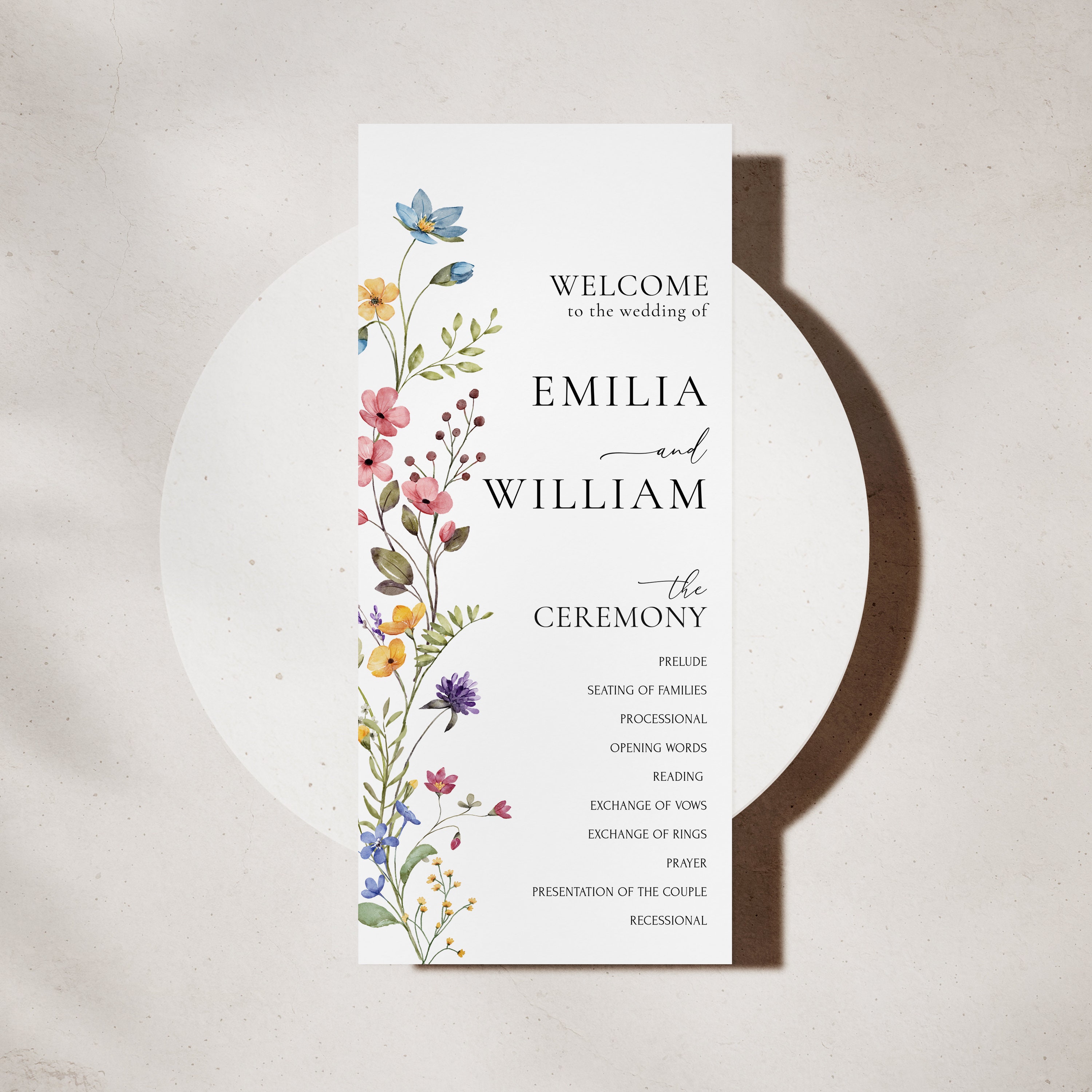 Wildflower Wedding Program Template Floral Wedding Ceremony Program ...