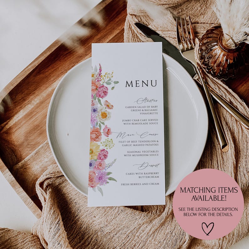 Pastel Floral Food Label Template Colorful Flowers Bridal Shower Buffet ...