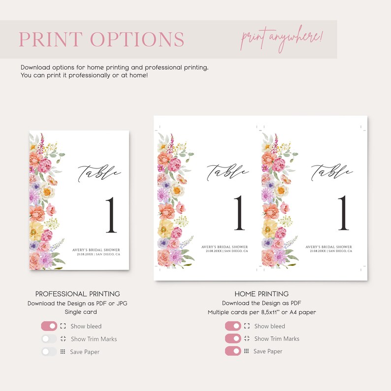 Pastel Floral Table Number Template Editable Spring Flowers Bridal ...