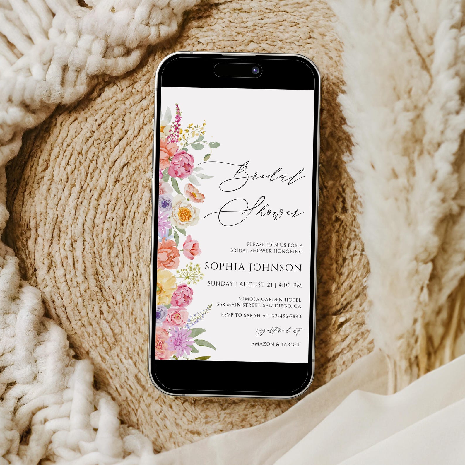 Floral Bridal Shower Invitation Digital Template Editable Pastel ...