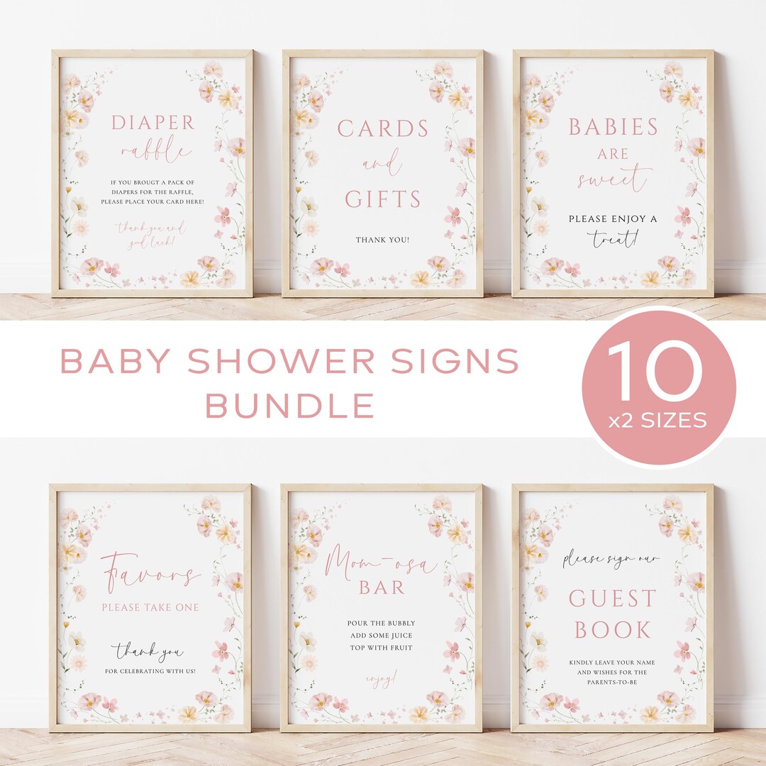 Floral Baby Shower Signs Bundle Soft Pink Flowers Table Signs Set Field ...