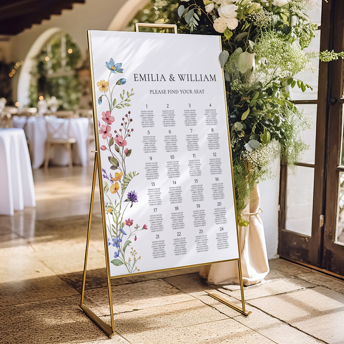 Wildflower Seating Chart Template Wedding Seating Plan Editable Floral ...