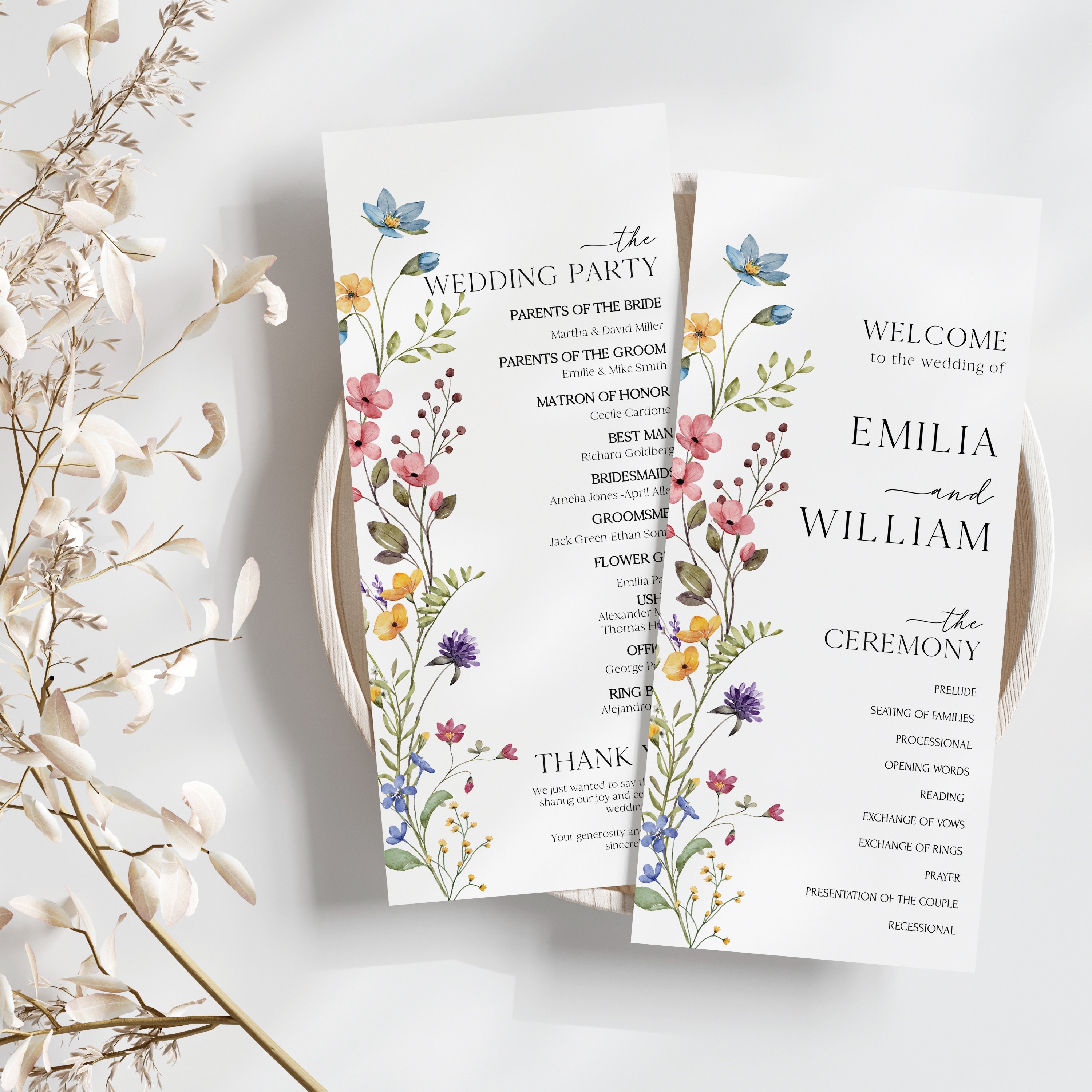 Wildflower Wedding Program Template Floral Wedding Ceremony Program ...