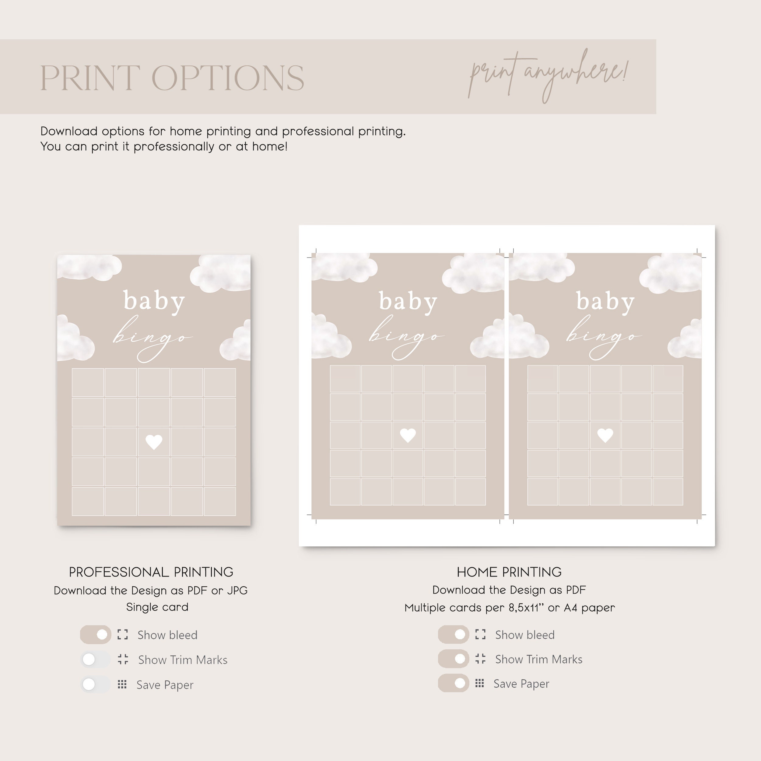 Neutral Cloud Baby Shower Games Bundle Printable Beige Baby Shower ...