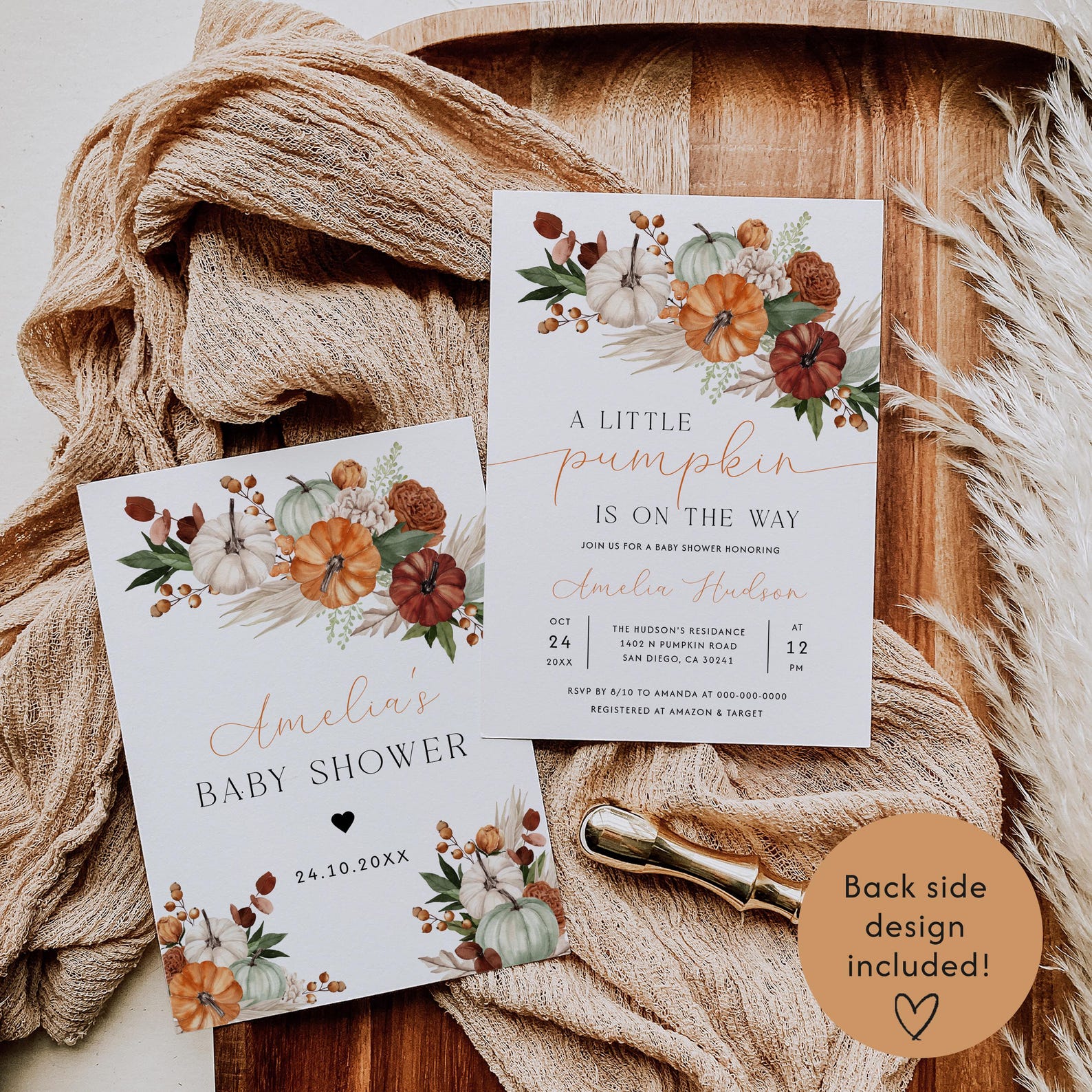 Little Pumpkin Baby Shower Invitation Template Editable Boho Fall Baby ...