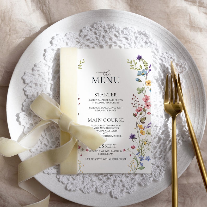 Wildflower Menu Template Floral Wedding Menu Boho Flowers Event Menu ...