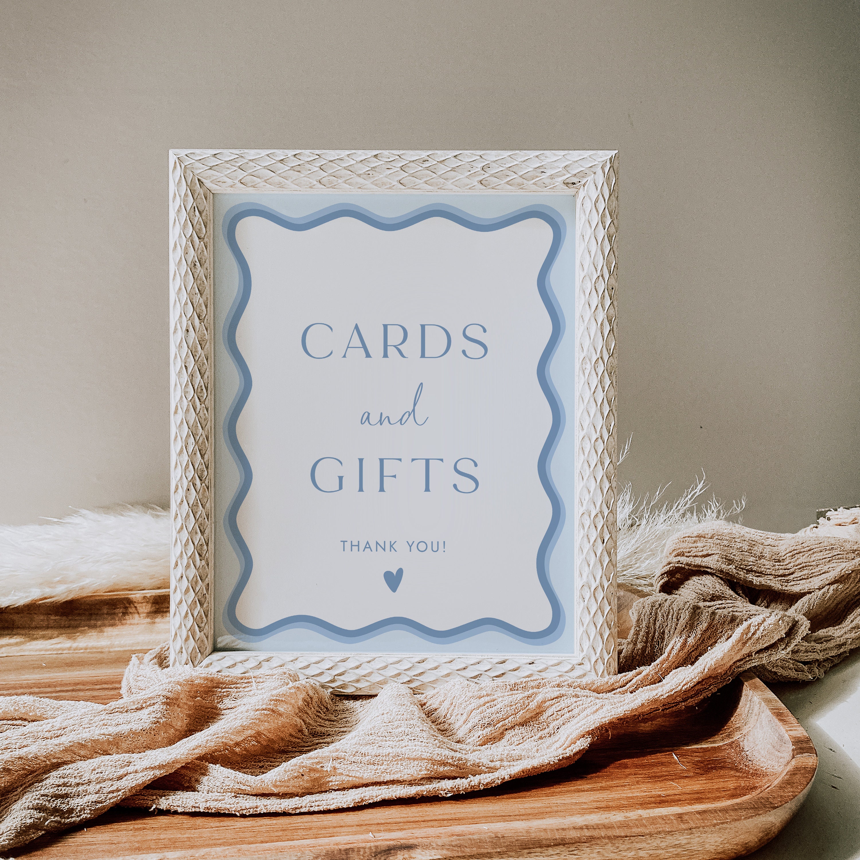 Blue Wavy Border Baby Shower Signs Bundle Scalloped Frame Table Sign ...