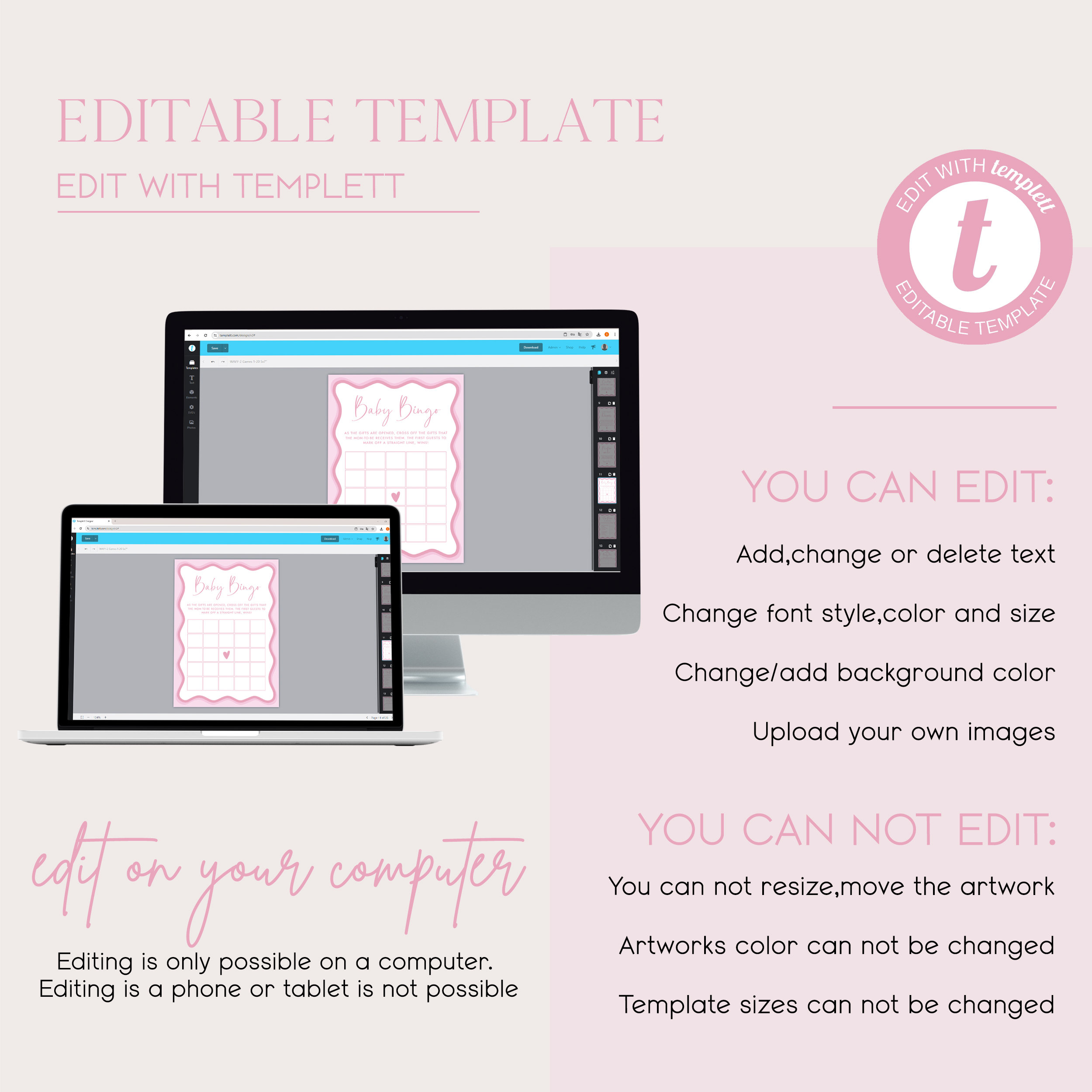 Pink Wavy Border Baby Shower Games Bundle Scalloped Frame Table Signs ...