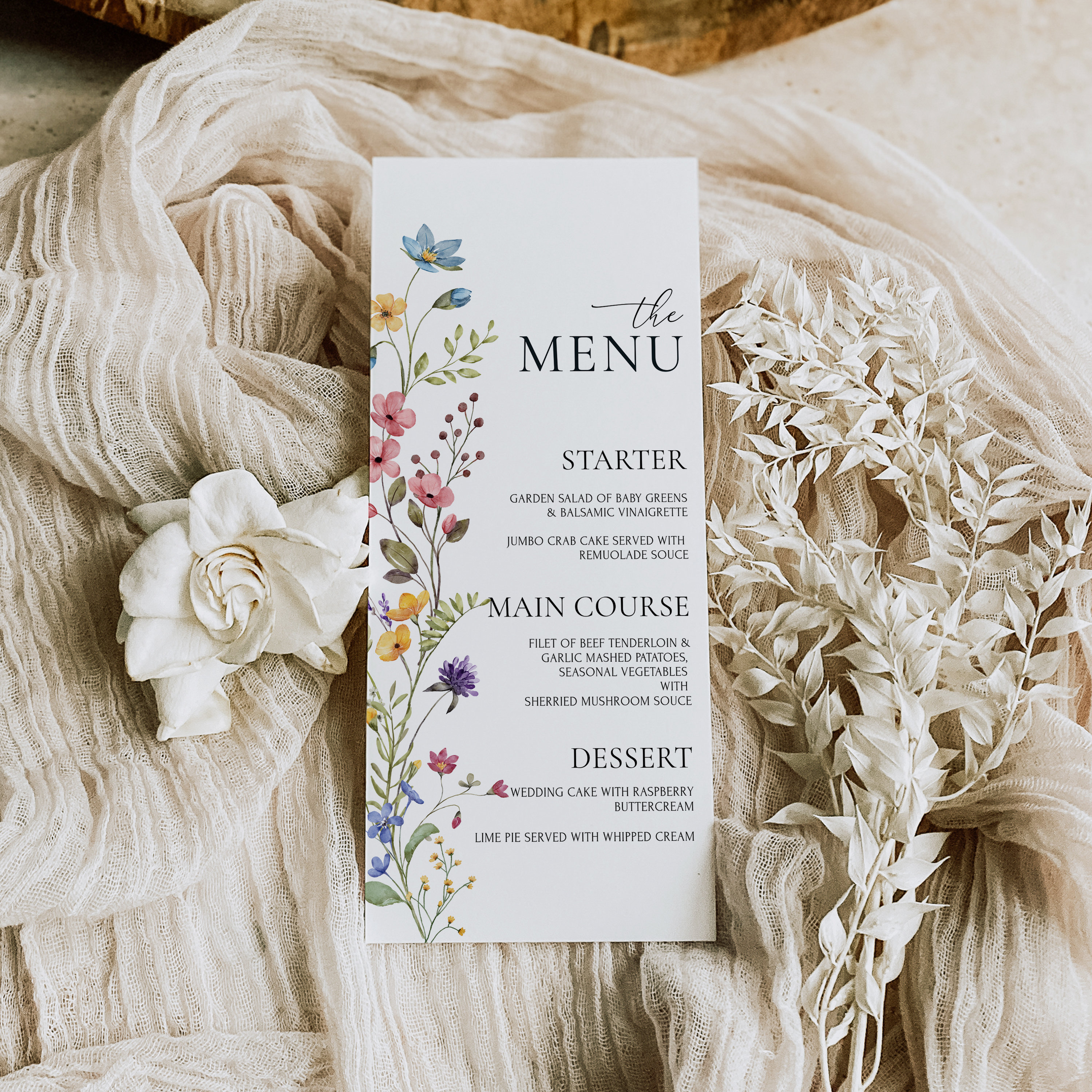 Wildflower Menu Template Floral Wedding Menu Boho Flowers Event Menu ...