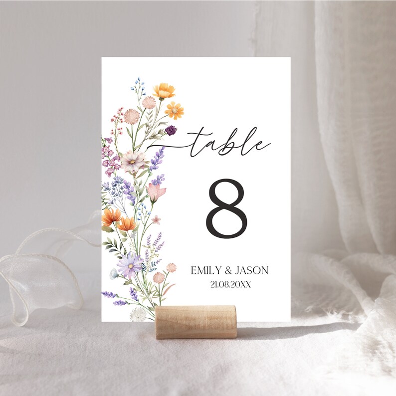 Wildflower Table Number Template Printable Floral Wedding Table Numbers ...