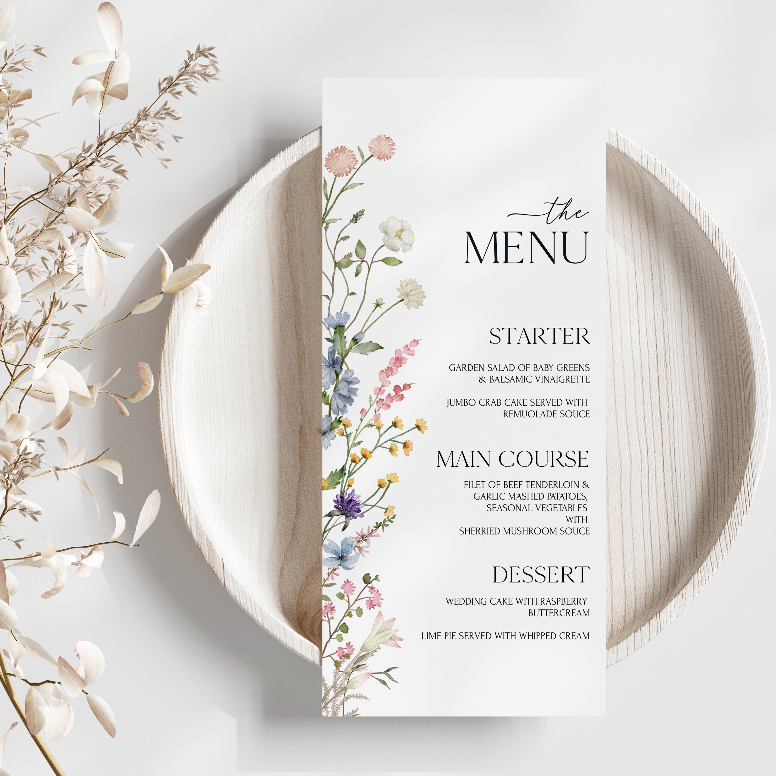 Wilflower Wedding Menu Template Editable Floral Wedding Menu Cards Boho ...
