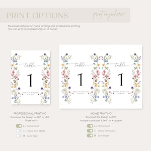 Wildflower Table Number Template Editable Floral Wedding Table Number ...