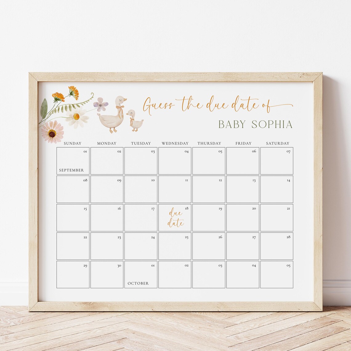 Silly Goose Due Date Calendar Editable Silly Goose Baby Shower Game ...