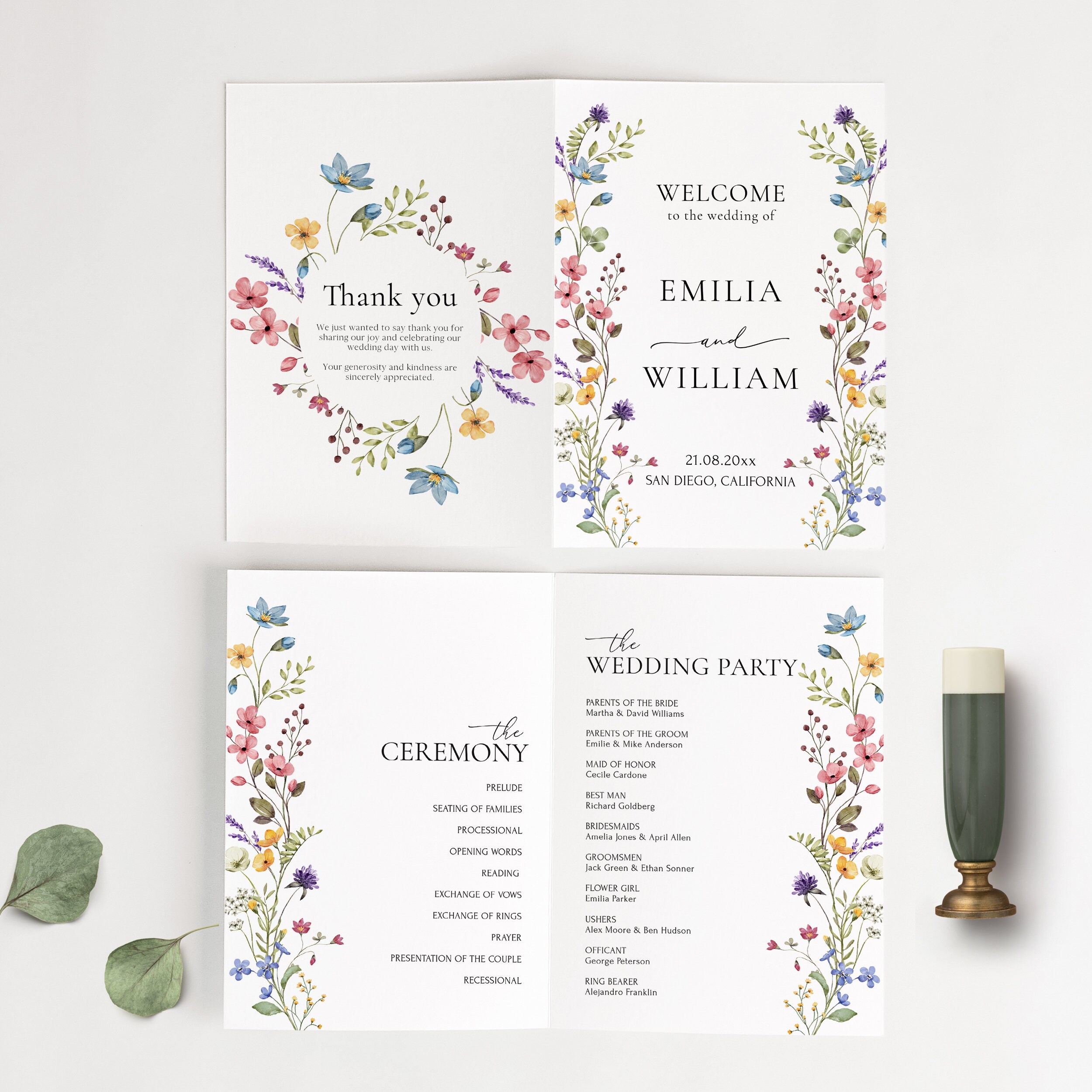 Wildflower Wedding Program Template Floral Wedding Ceremony Program ...