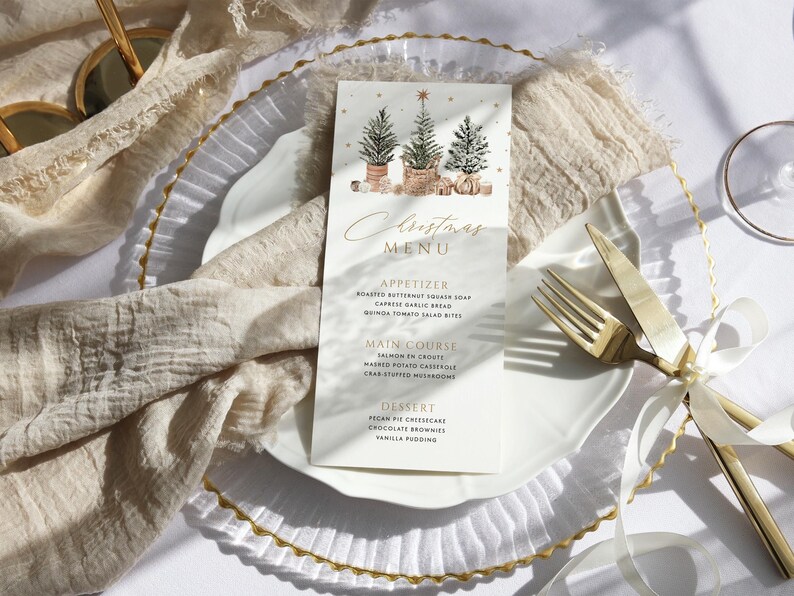 Christmas Dinner Menu Template Editable Holiday Dinner Menu Cozy ...